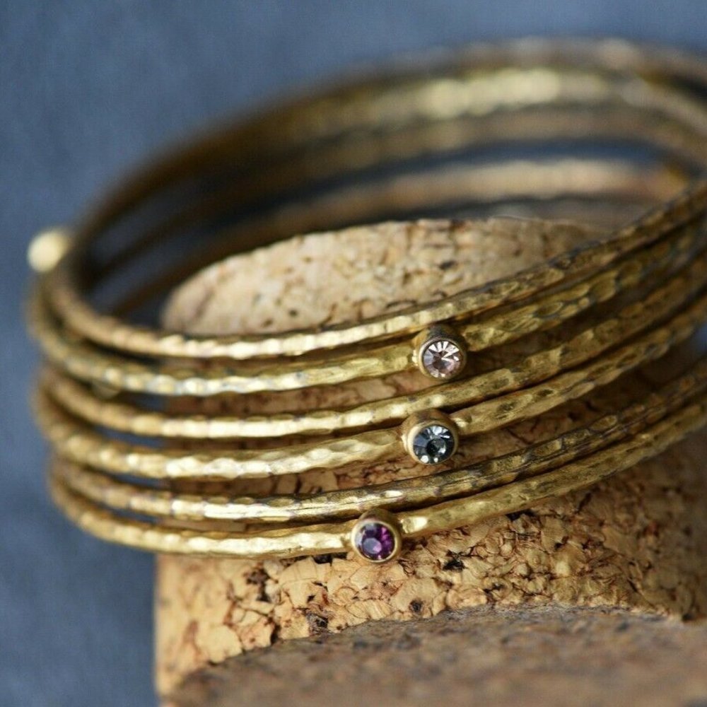 6 Gold Stacking Bracelets - New - Gem